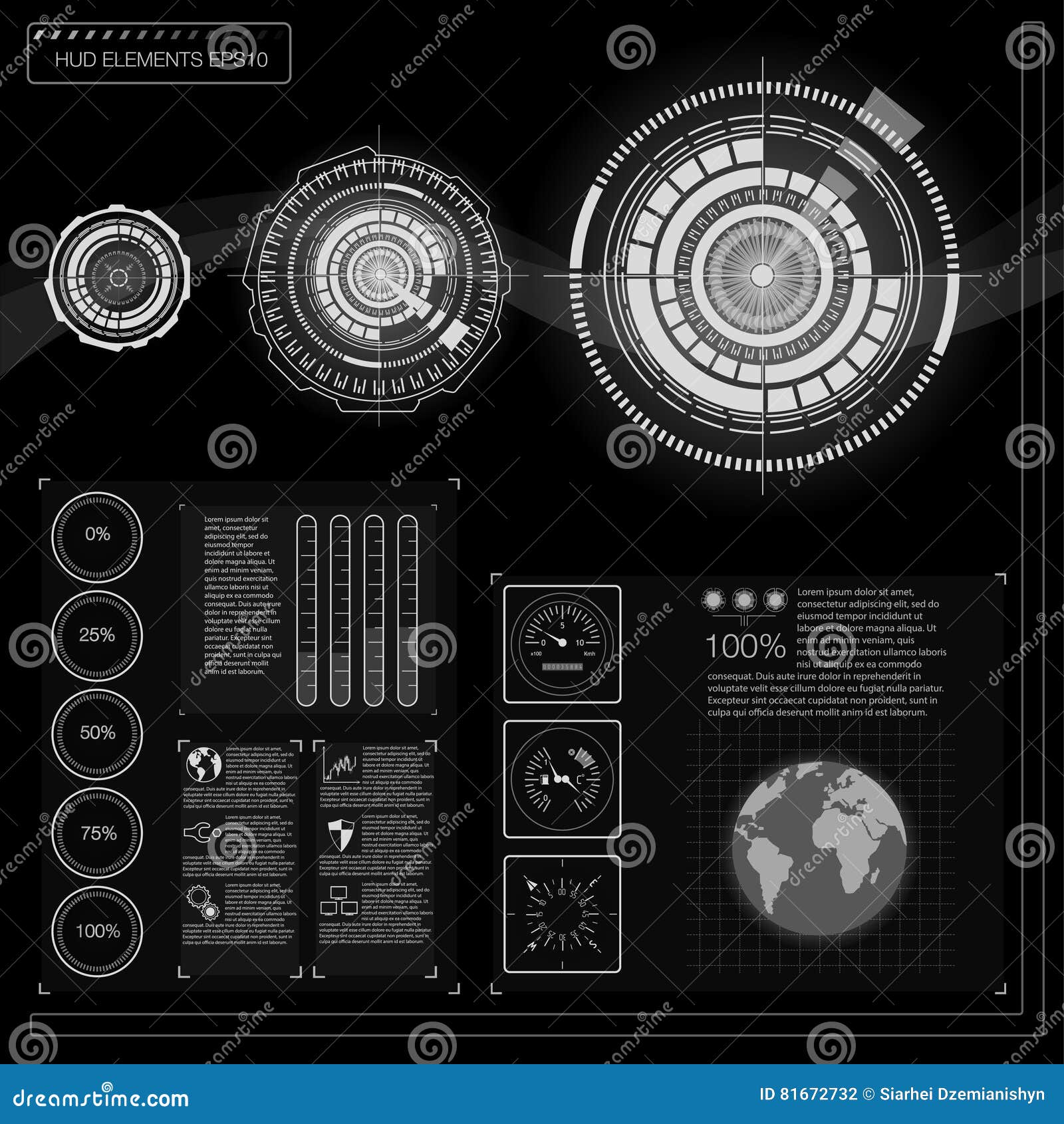 Abstract Background with Different Elements of the Hud. Hud Elements ...