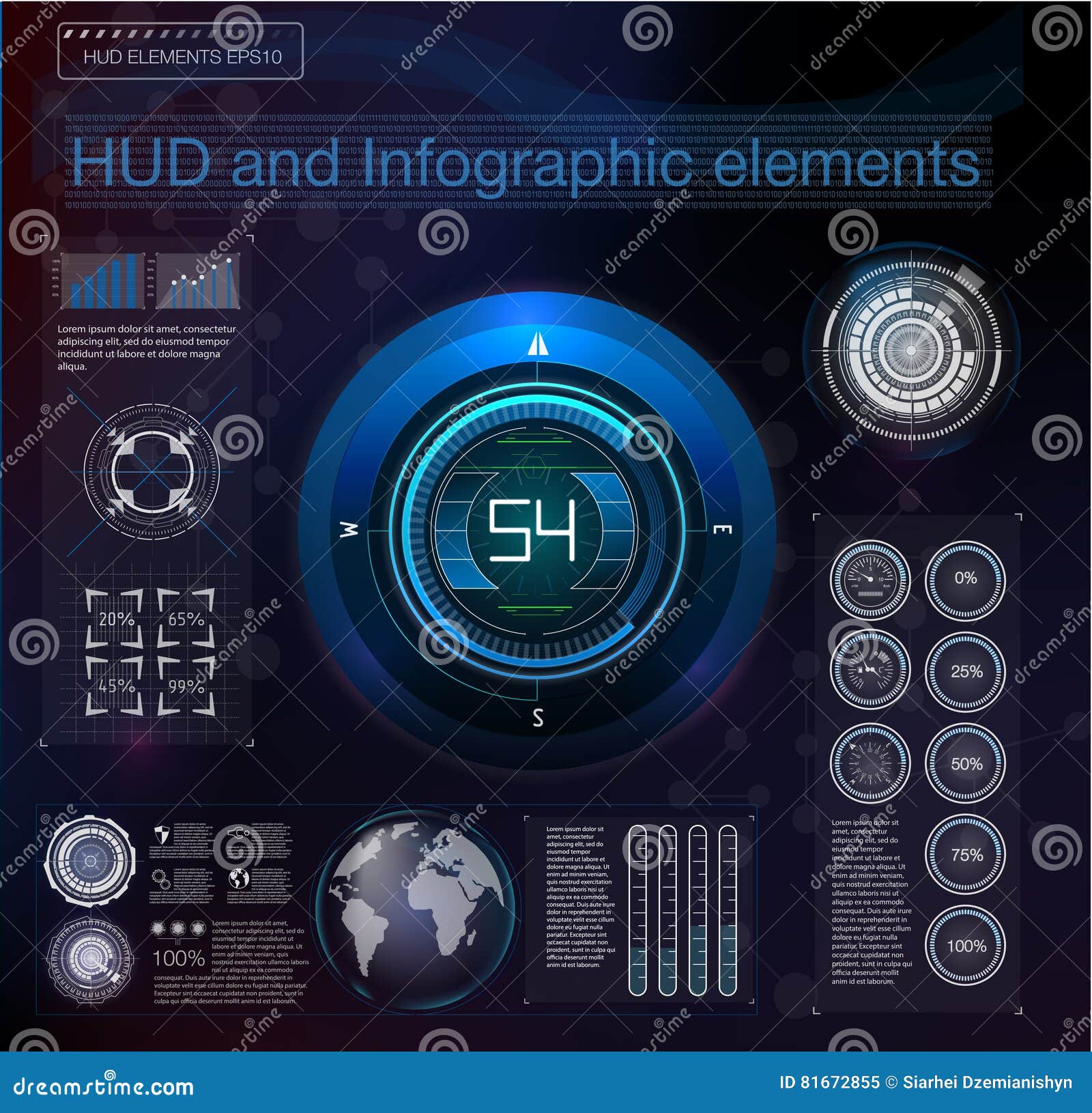 Abstract Background with Different Elements of the Hud. Hud Elements ...