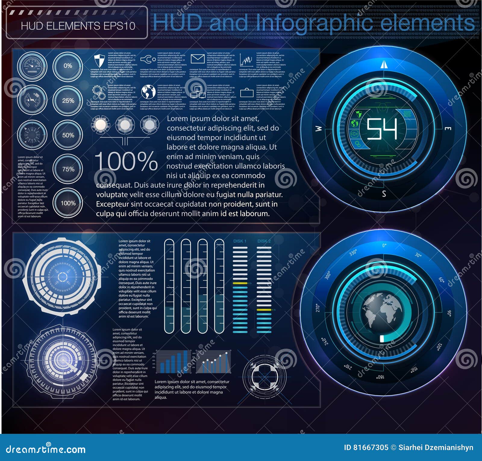 Abstract Background with Different Elements of the Hud. Hud Elements ...