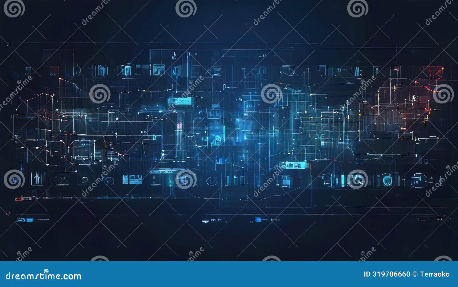 Abstract Background of Digital Code Flow, Neural Networks, Artificial Intelligence, Stock ...