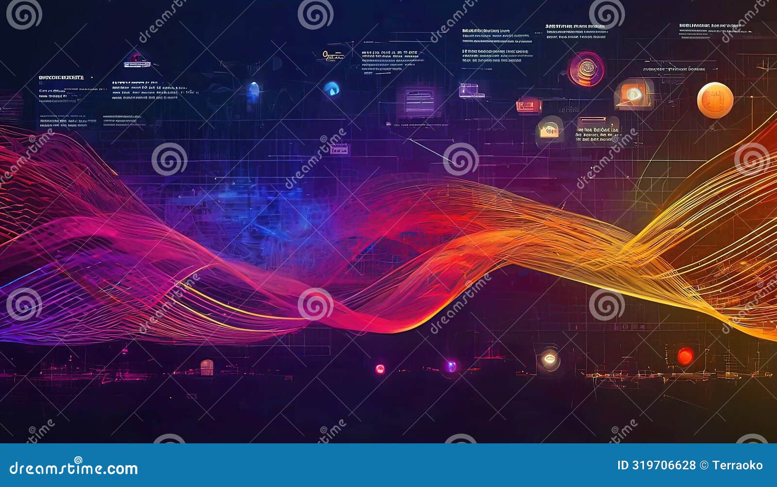 Abstract Background of Digital Code Flow, Neural Networks, Artificial Intelligence, Stock ...