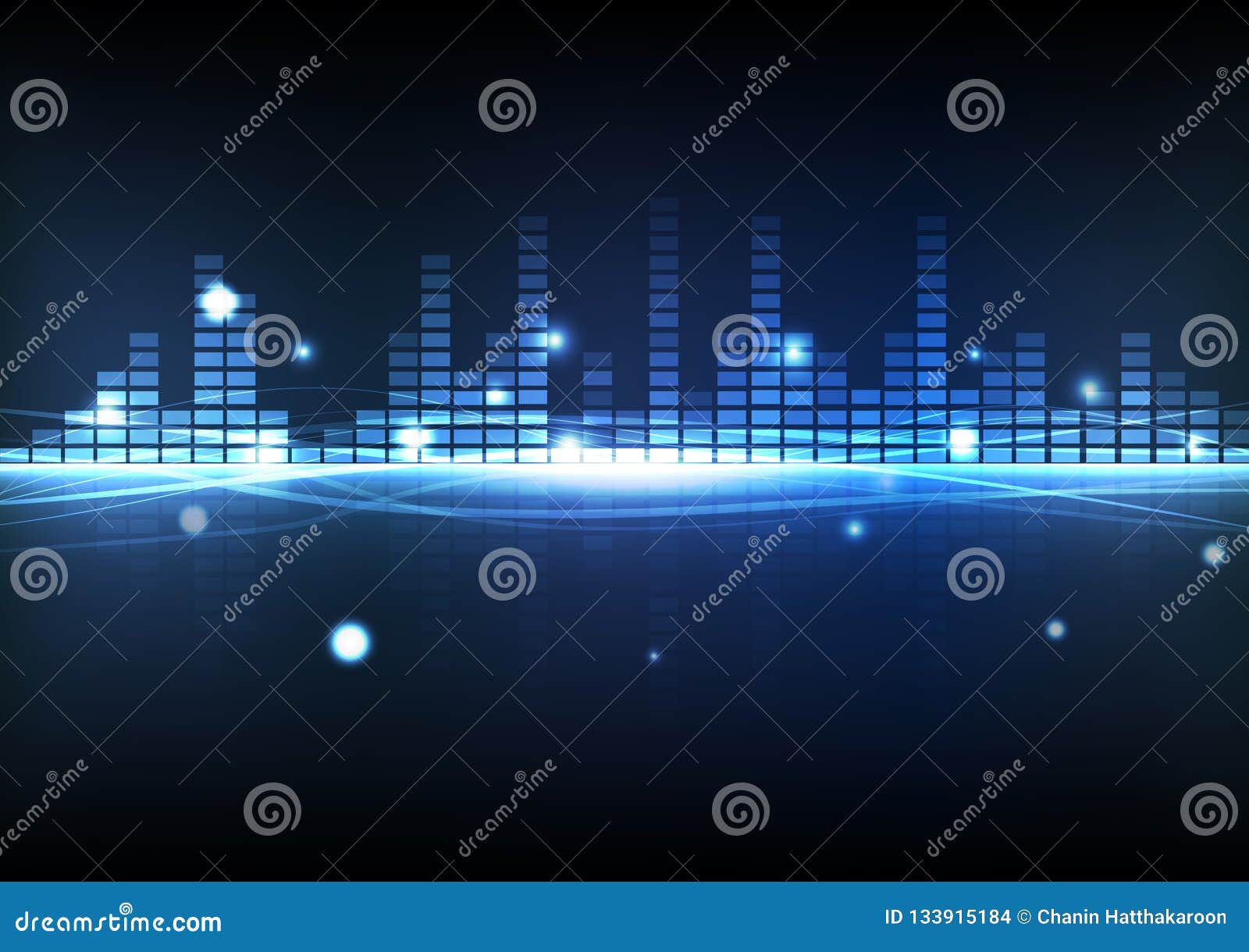 Abstract Background Digital Technology Blue Music Equalizer with Stock ...