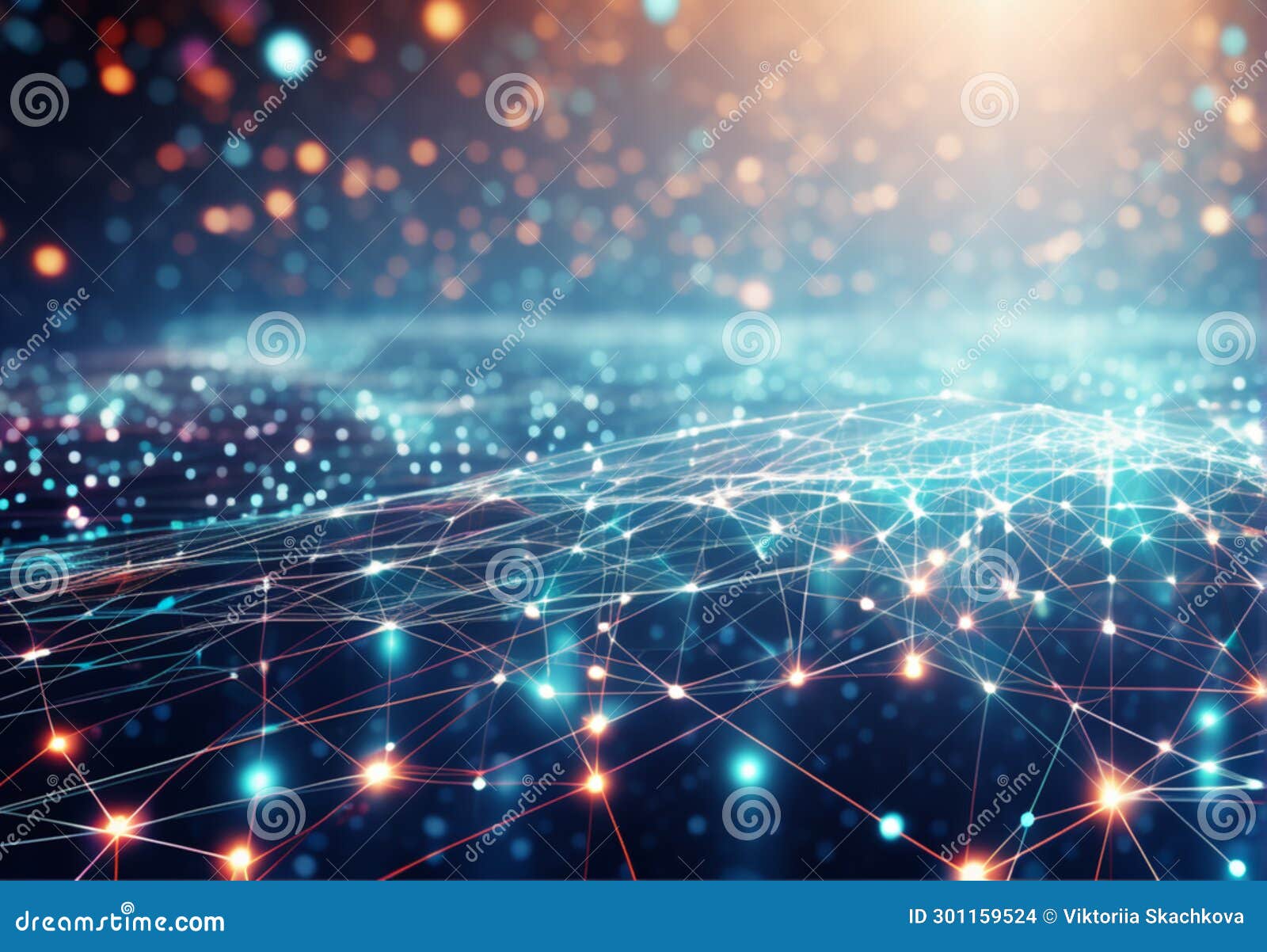 Abstract Background Dotted and Connection Line with Glow and Blur ...