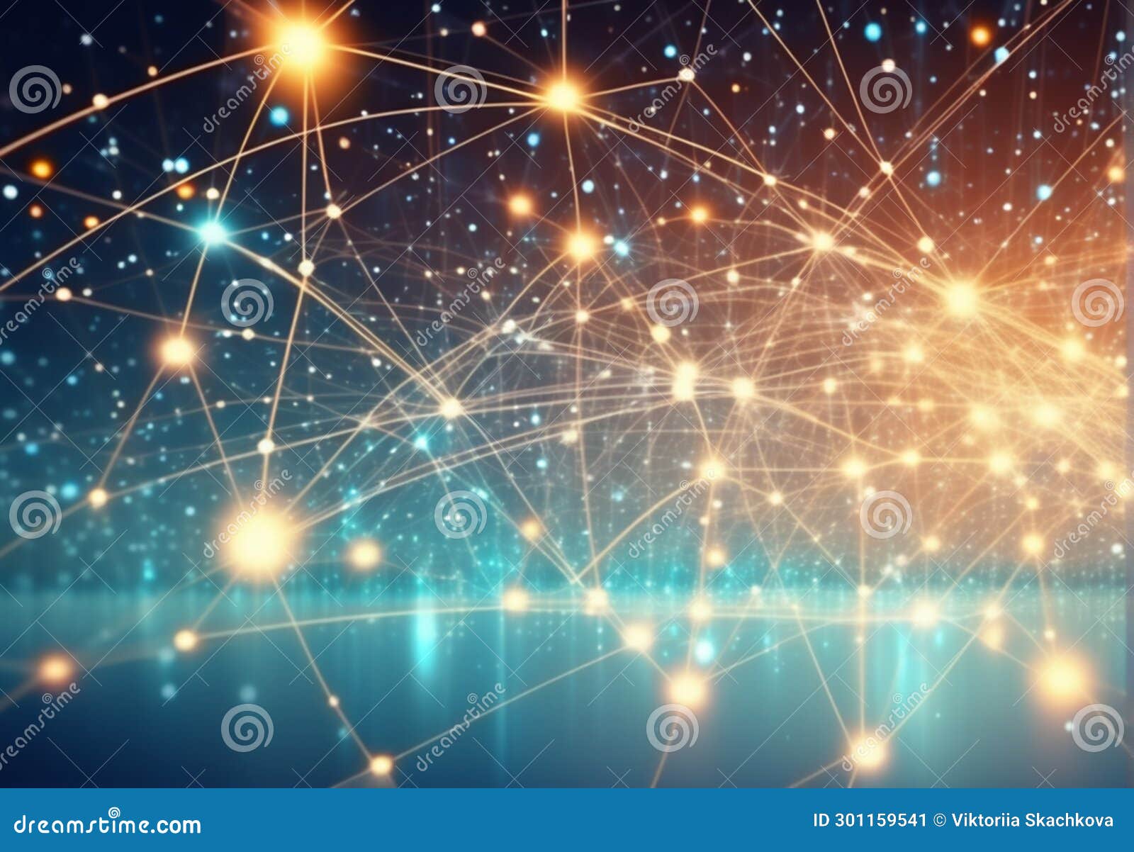 Abstract Background Dotted and Connection Line with Glow and Blur ...