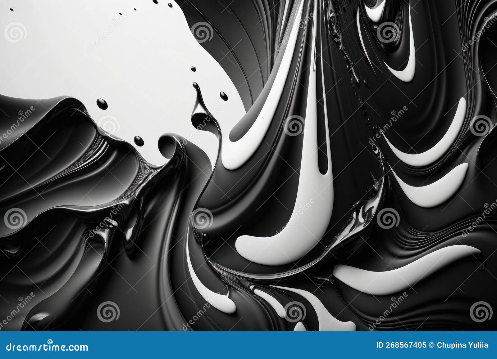 Abstract Background of Drops of Black and White Liquid in 3d Style. AI ...
