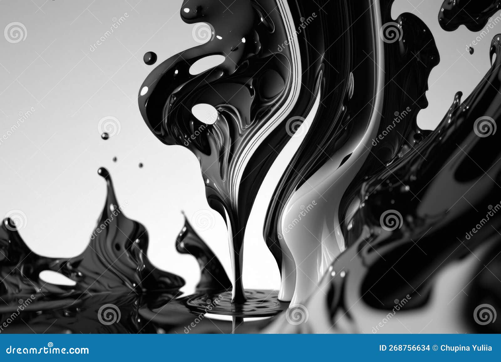 Abstract Background of Drops of Black and White Liquid in 3d Style. AI ...