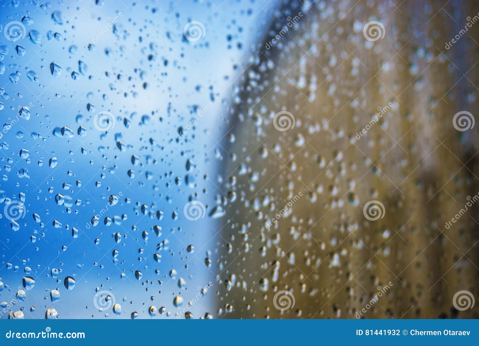 Abstract Background. Drops of Water on the Window. High-rise Buildings ...