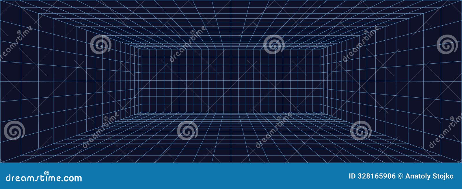 Abstract Background in Empty Futuristic Wireframe Box. Network Space ...