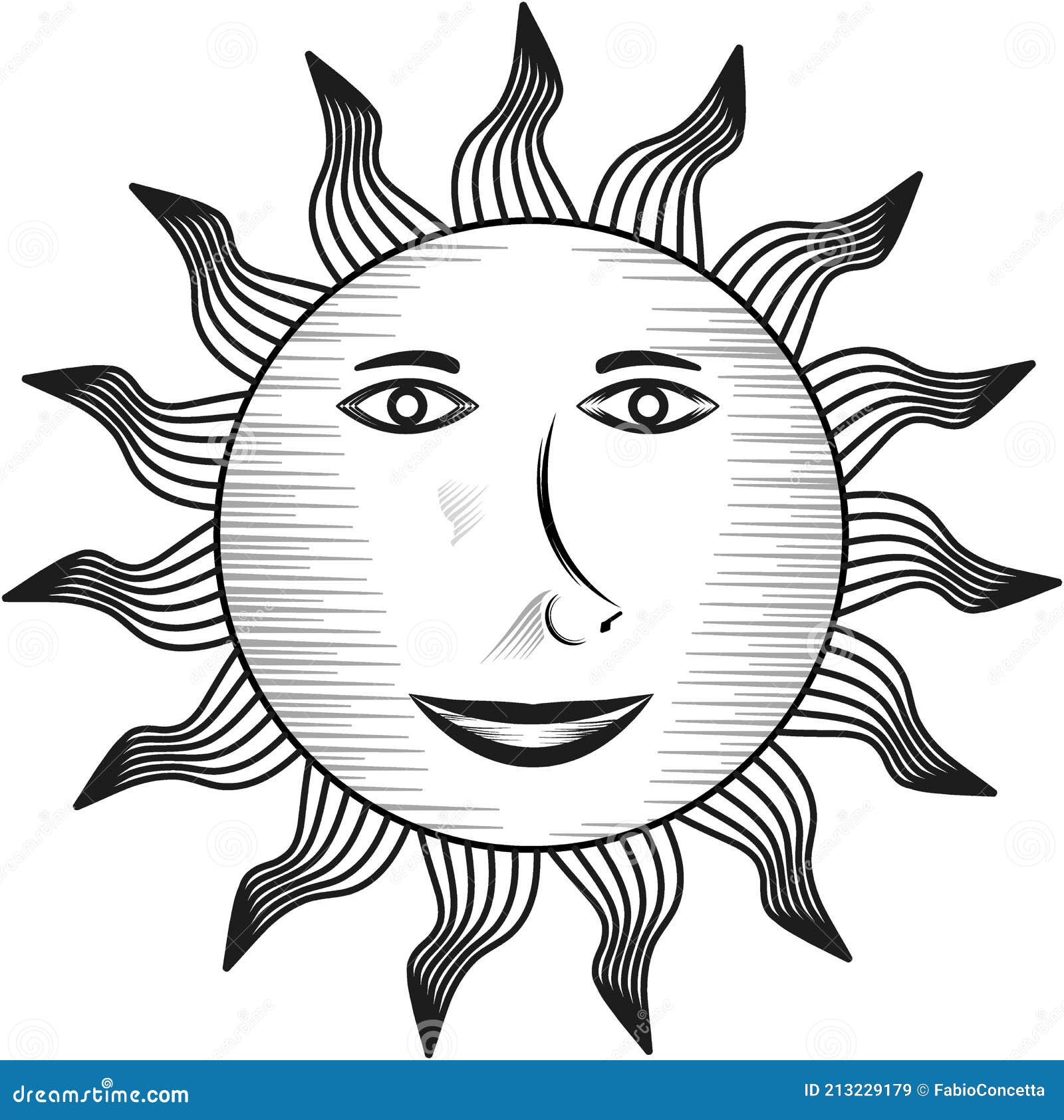 Abstract Background of a Face and a Stylized Sun with Line and Ink ...