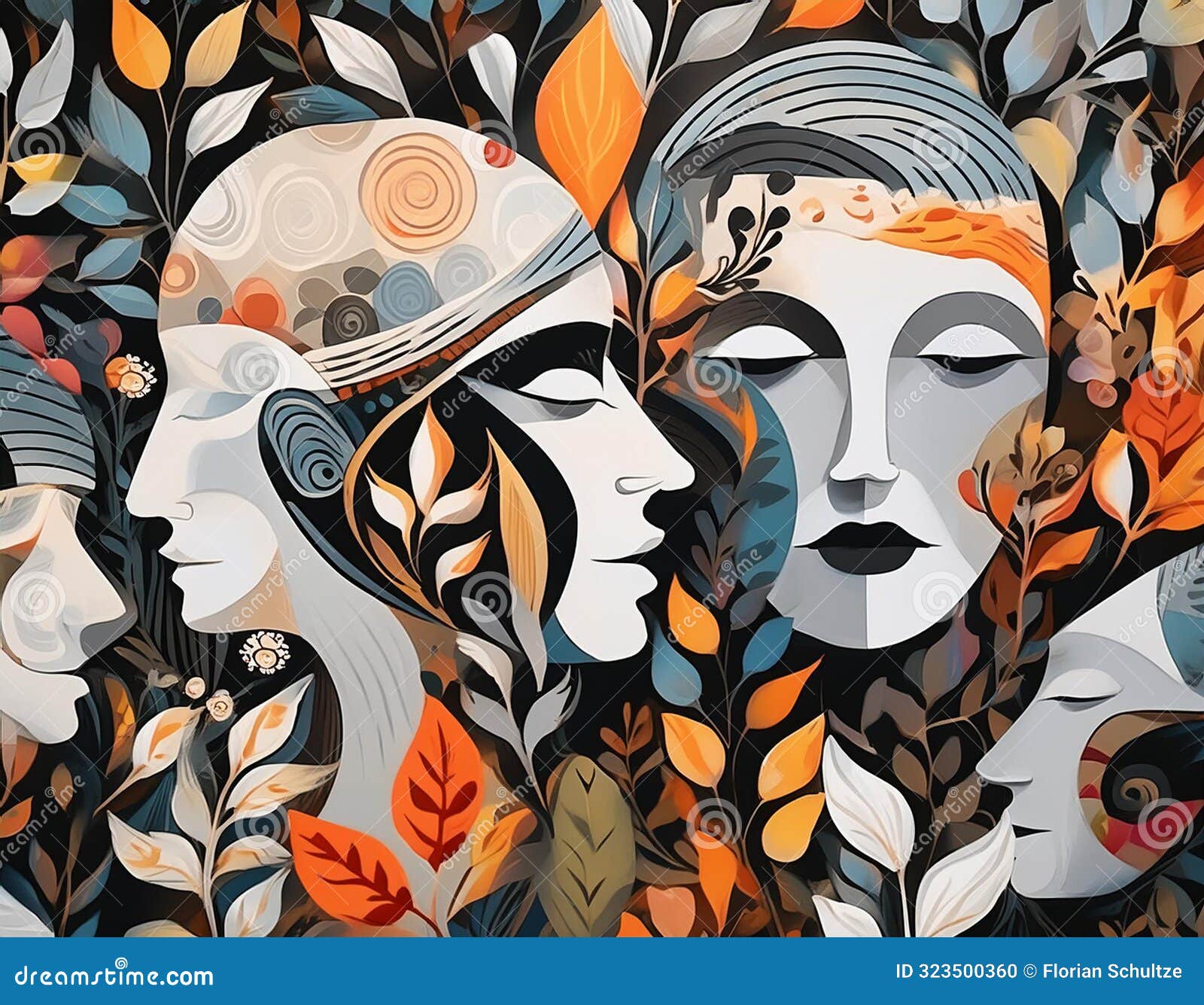 Abstract Background with Faces Collage Black and White and Colours ...