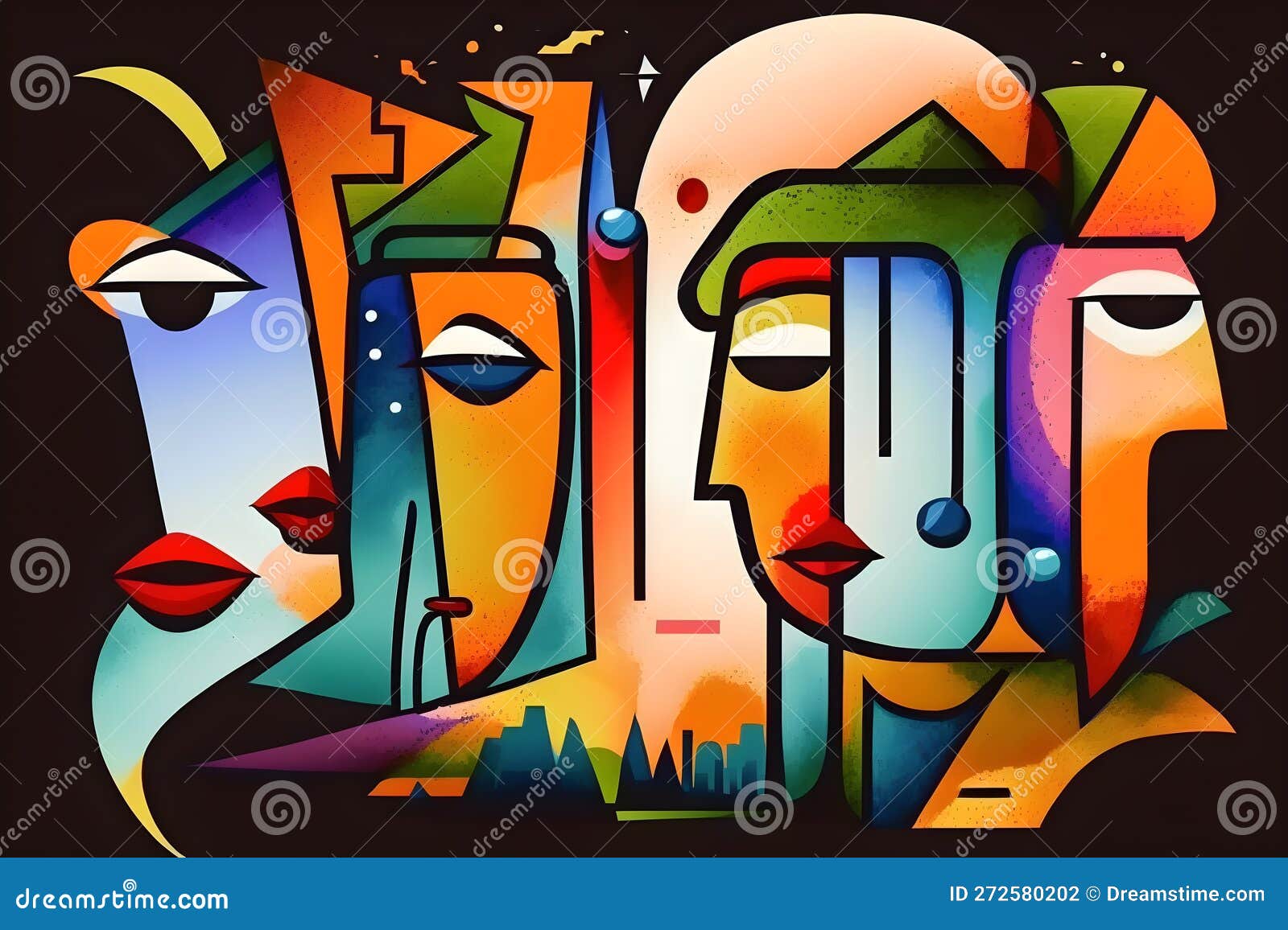 Abstract Background with Faces in Picasso Style Stock Illustration ...