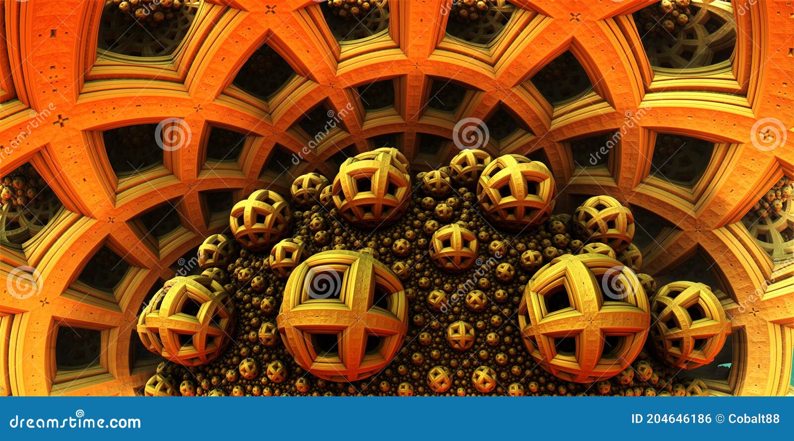 Abstract Background, Fantastic 3D Gold Structures Stock Illustration ...