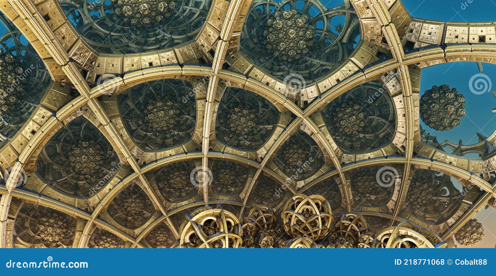 Abstract Background, Fantastic 3D Gold Structures Stock Illustration ...