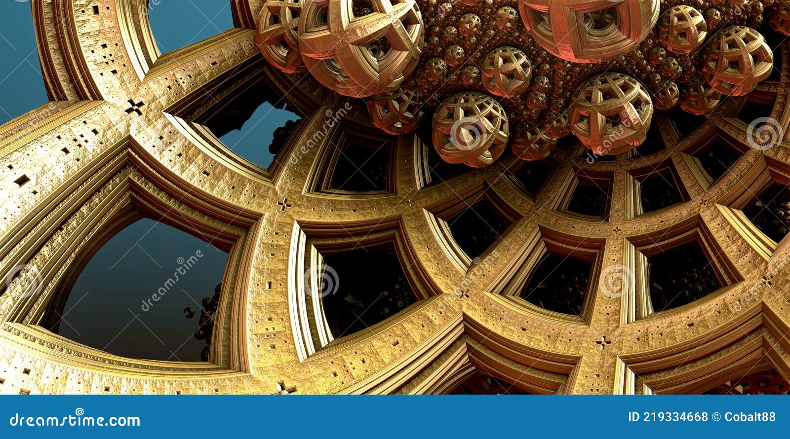 Abstract Background, Fantastic 3D Gold Structures Stock Illustration ...