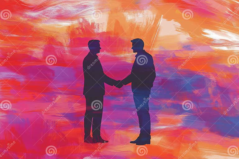 This Abstract Background Features Two Silhouettes Shaking Hands ...