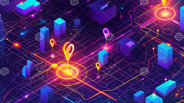 An Abstract Background Featuring a Colorful Array of Shapes in an Isometric GPS Tracking Map ...