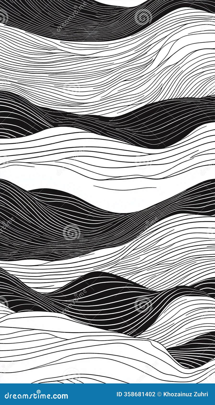 Abstract Black and White Wavy Lines Pattern Flowing Seamlessly Across a ...