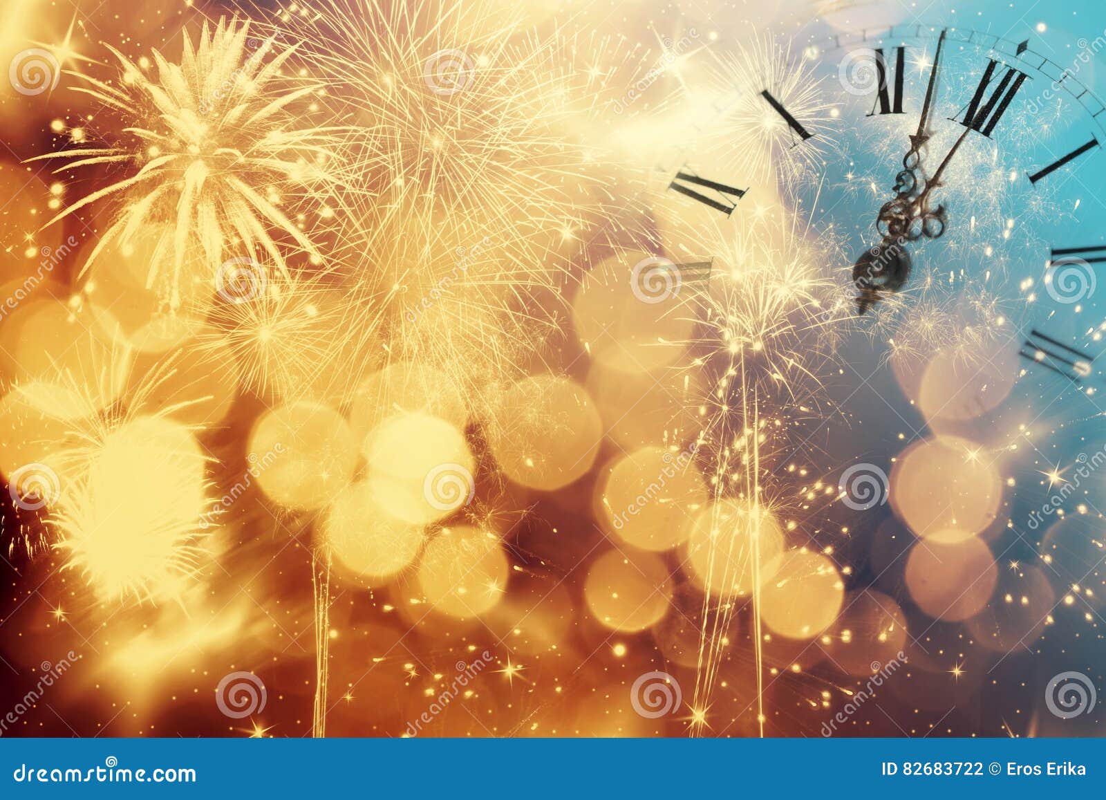 Abstract Background with Fireworks and Clock Close To Midnight Stock ...