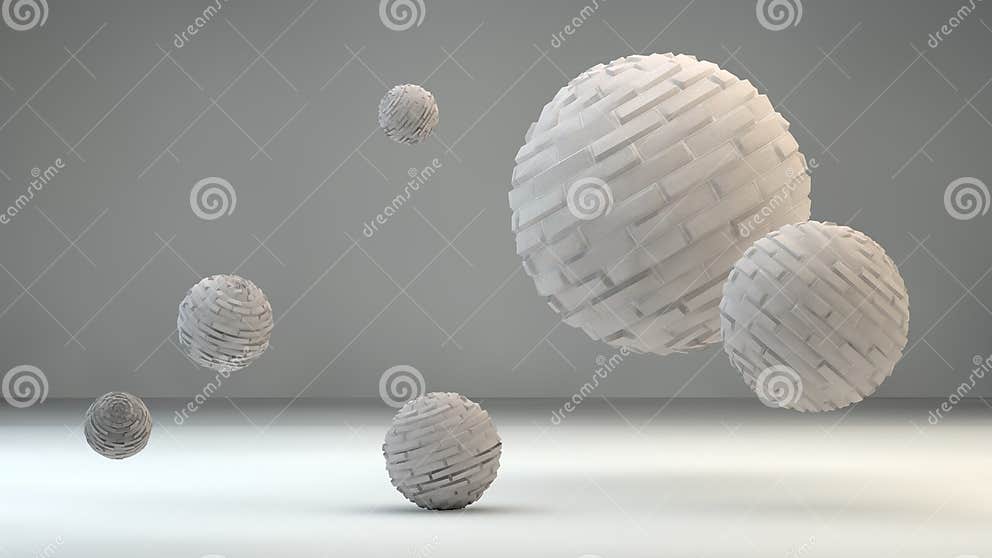 Abstract Background with Floating Sphere from Bricks. White Abstract ...