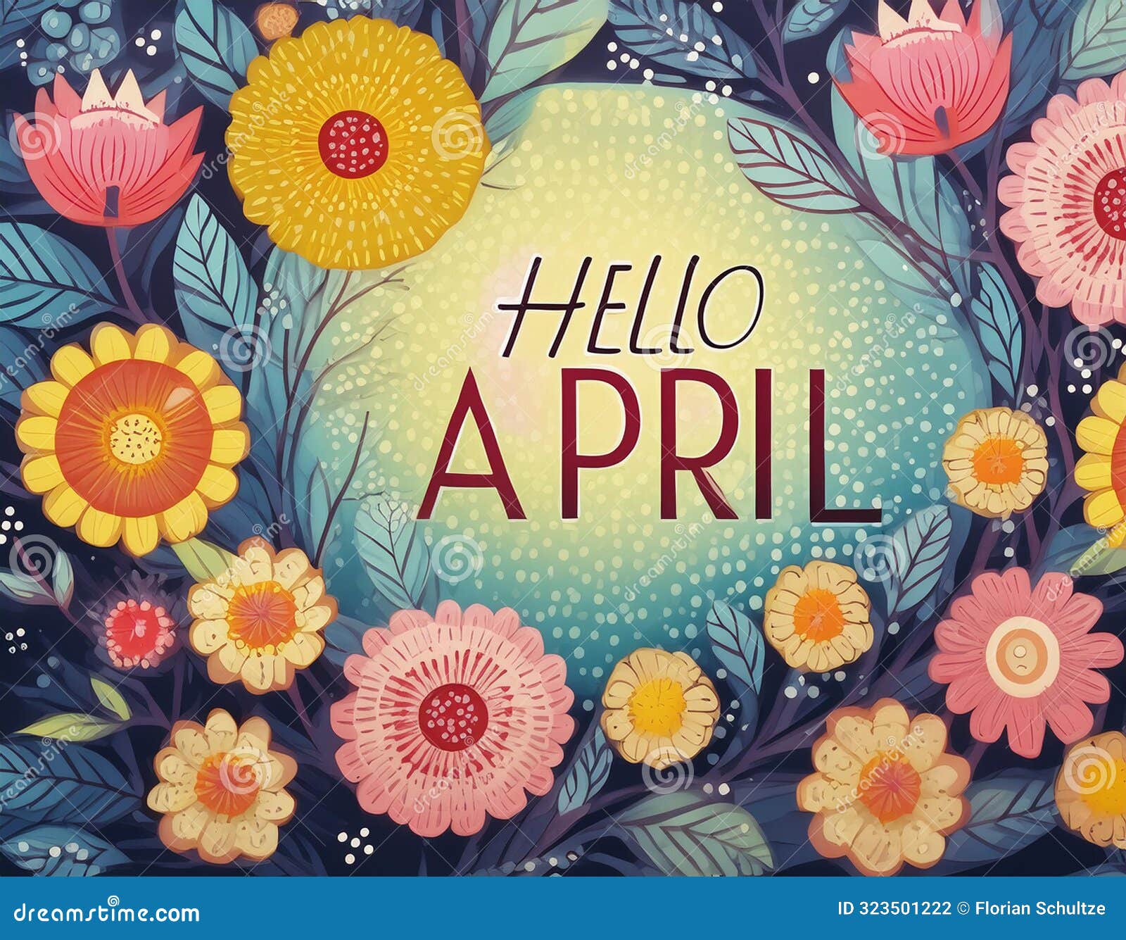 Abstract Background with Flowers Frame Around. Hello April - Modern ...