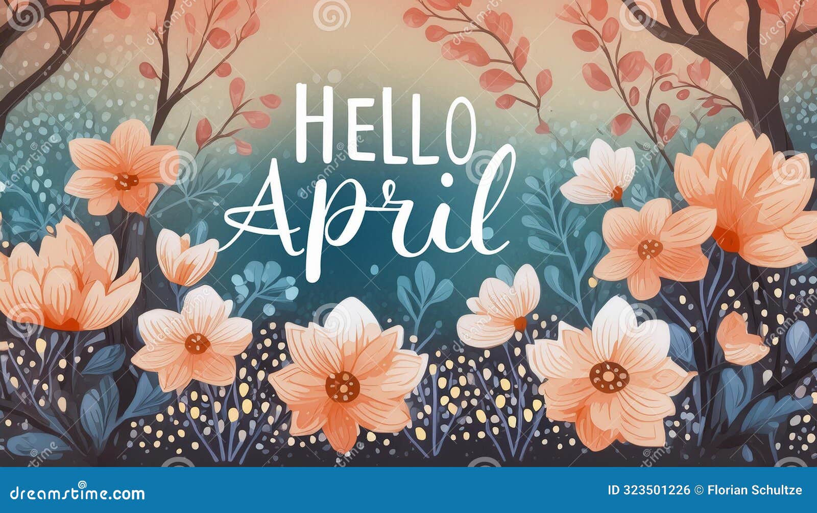 Abstract Background with Flowers Frame Around. Hello April - Modern ...