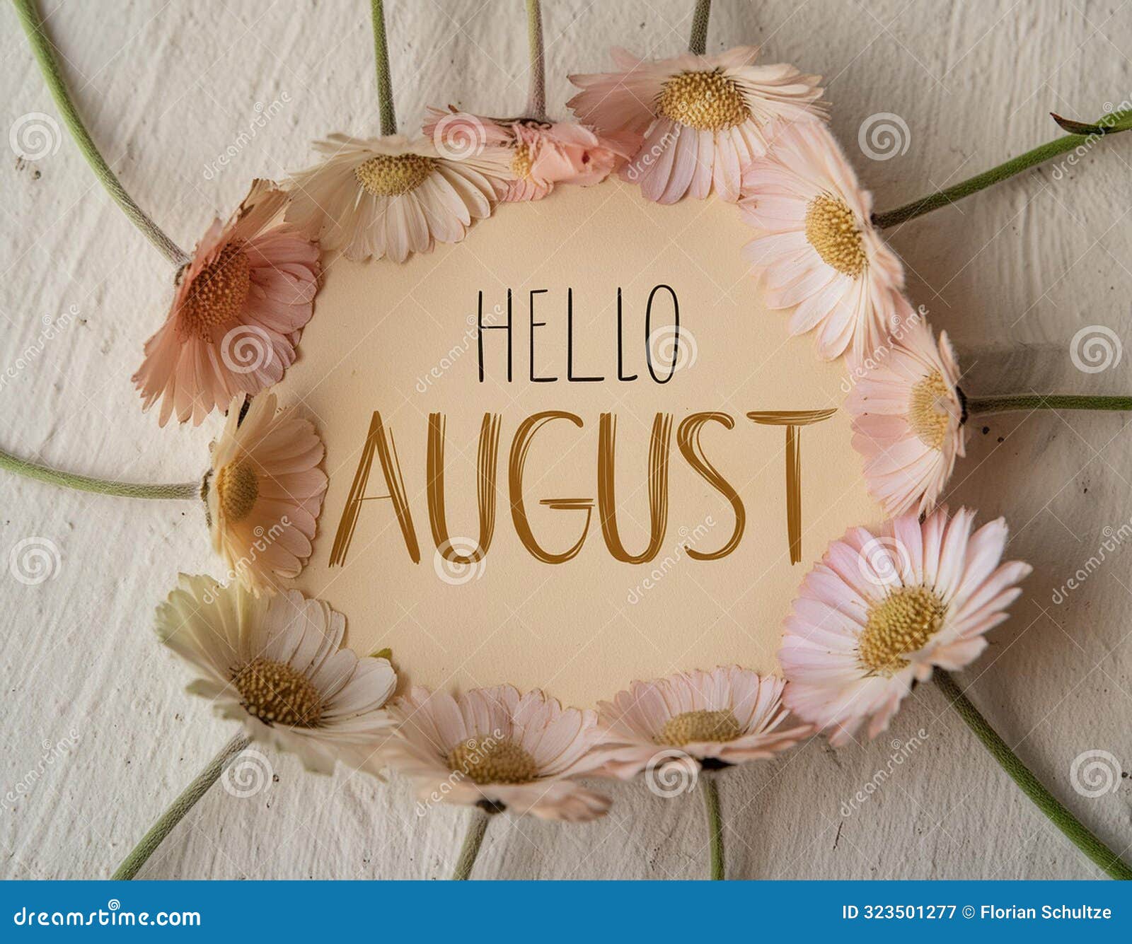 Abstract Background with Flowers Frame Around. Hello August - Modern ...