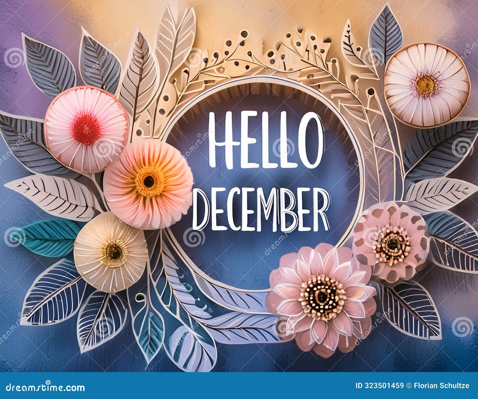 Abstract Background with Flowers Frame Around. Hello December - Modern ...