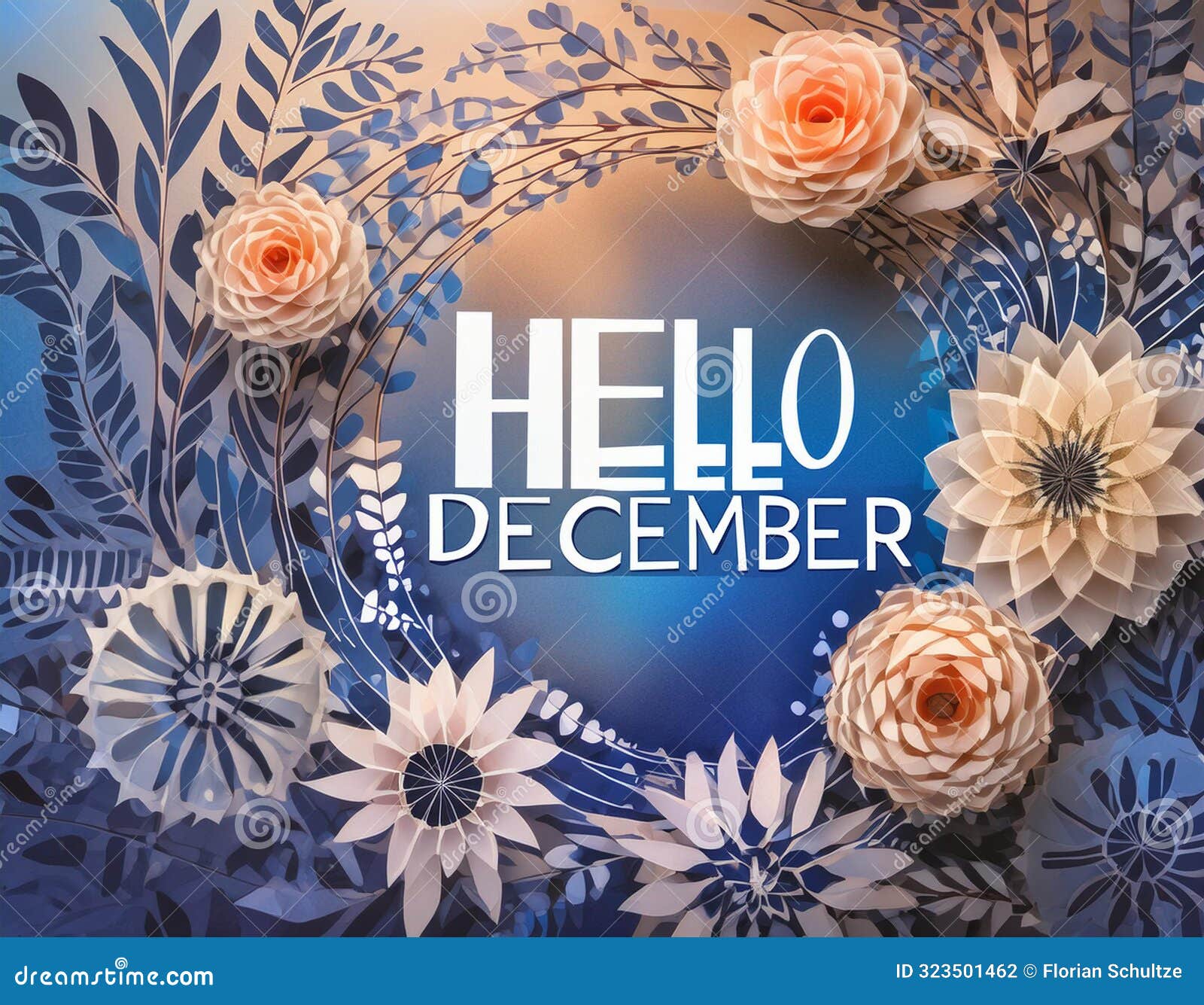 Abstract Background with Flowers Frame Around. Hello December - Modern ...