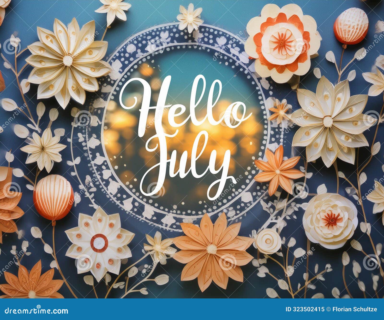 Abstract Background with Flowers Frame Around. Hello July - Modern ...