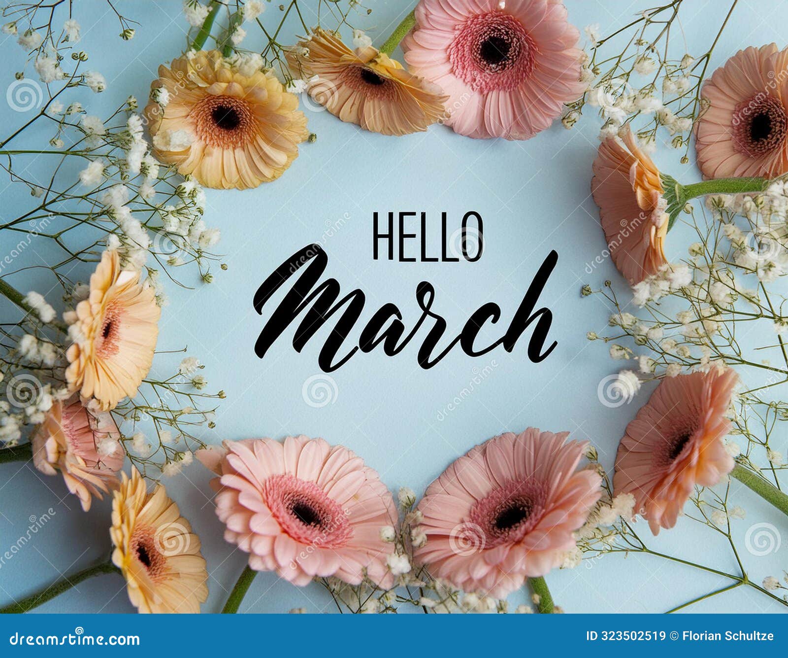 Abstract Background with Flowers Frame Around. Hello March - Modern ...