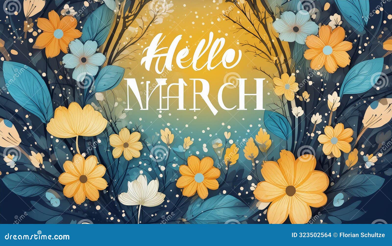 Abstract Background with Flowers Frame Around. Hello March - Modern ...