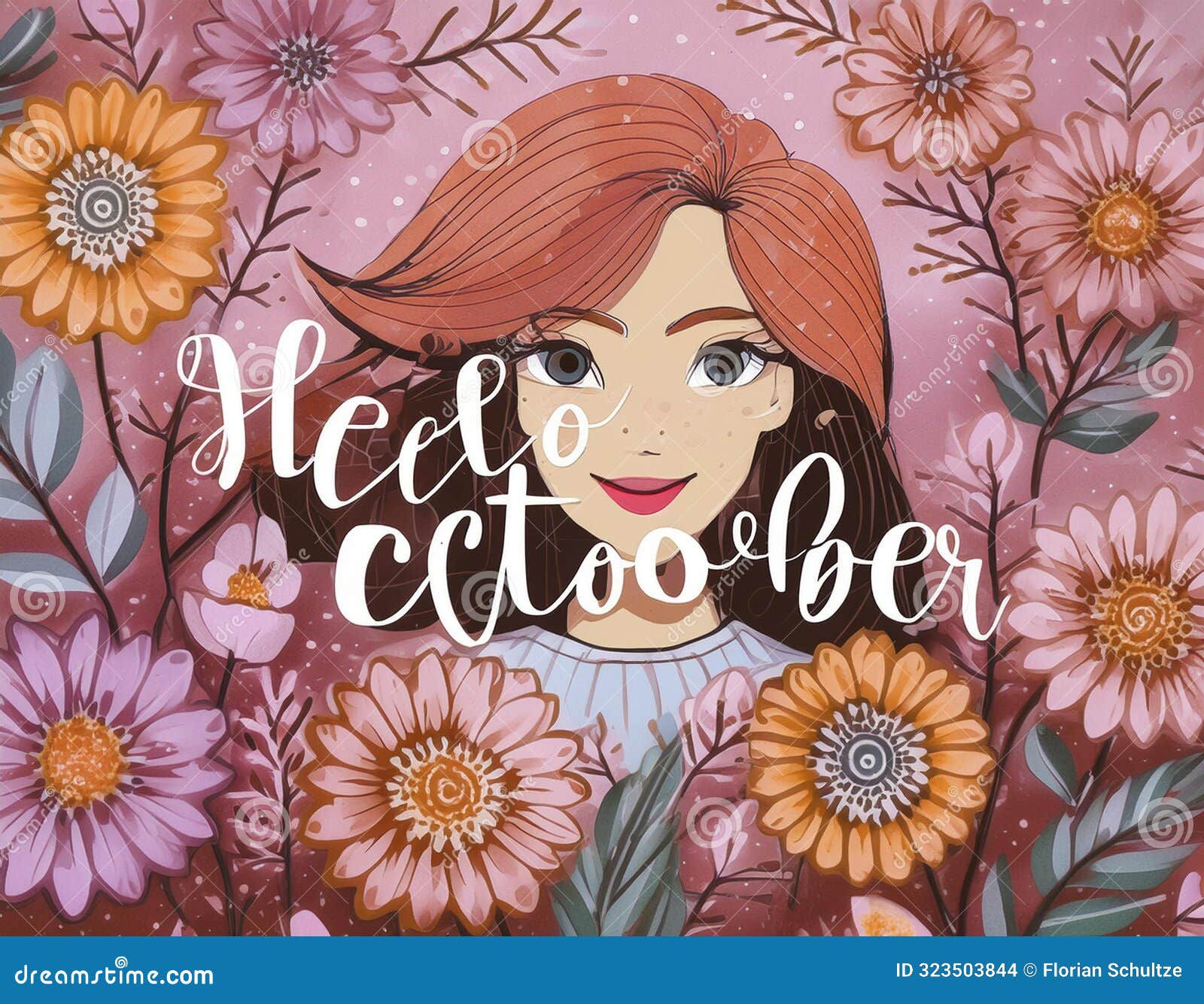 Abstract Background with Flowers Frame Around. Hello October - Modern ...