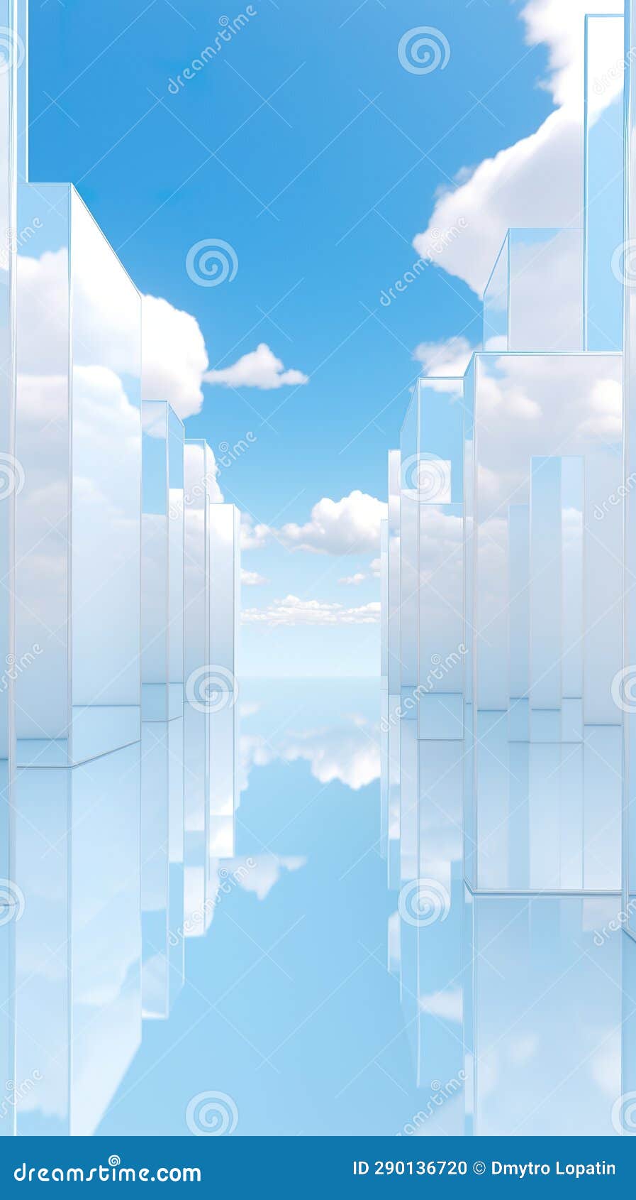 Abstract Background with Flying Cube and Rectangle Shapes in Blue Sky ...