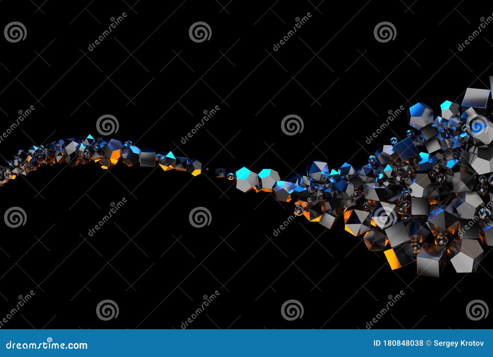 Abstract Background with Flying Metal Boxes and Polygonal Spheres, in ...