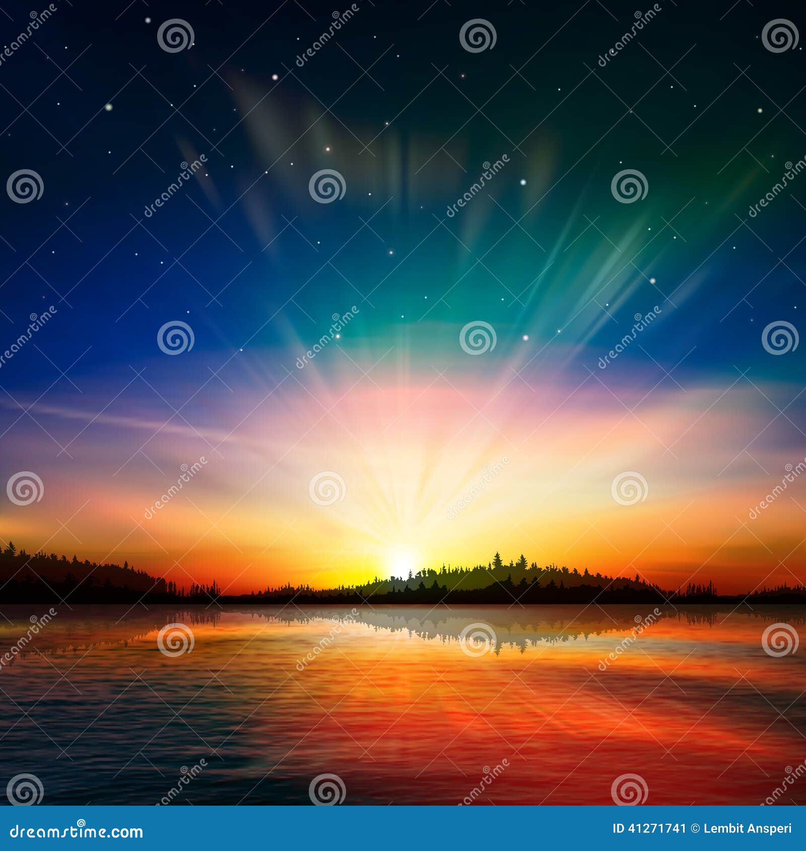 Abstract Background with Forest Lake Stock Vector - Illustration of ...