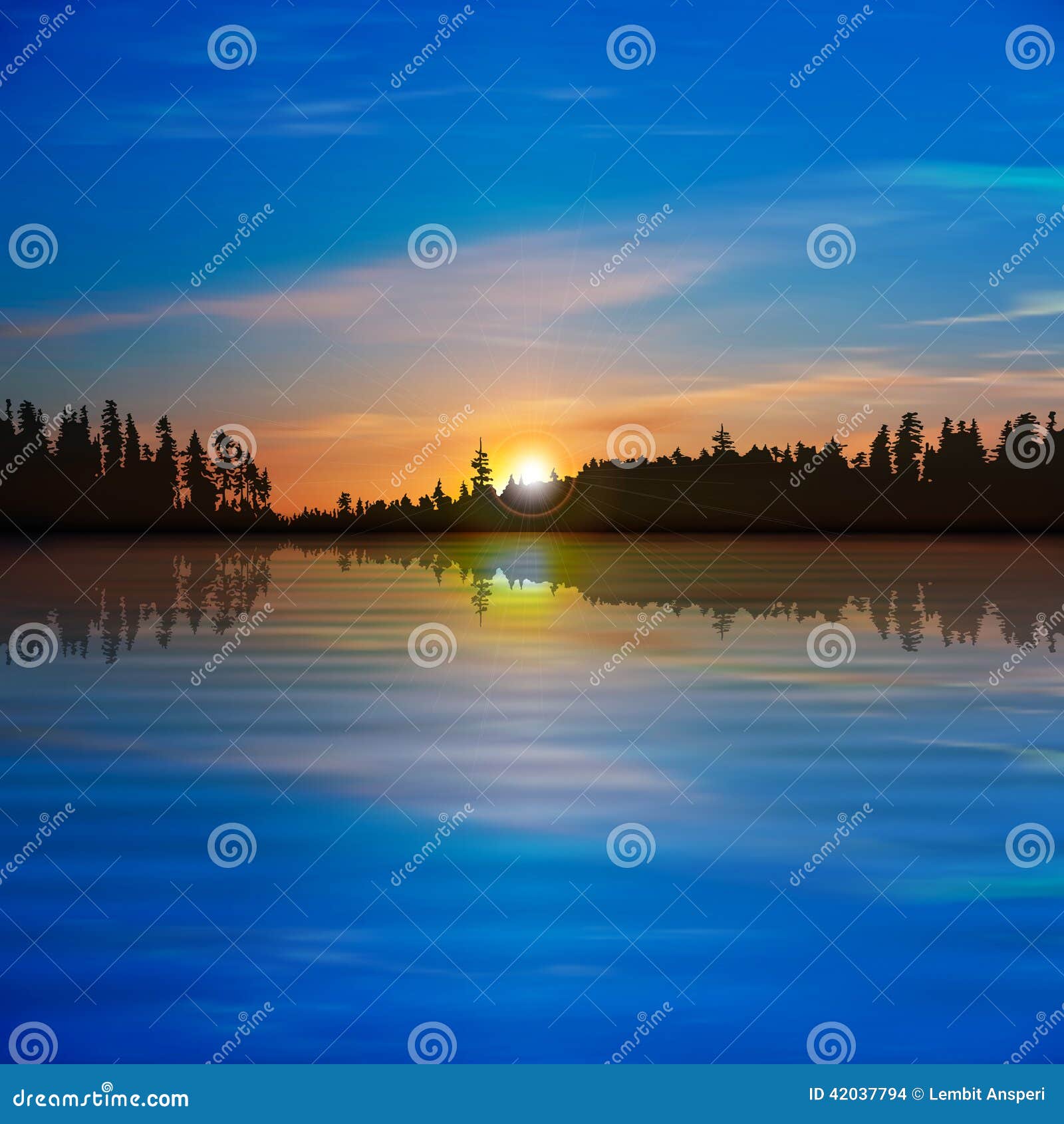 Abstract Background with Forest Lake Stock Vector - Illustration of ...
