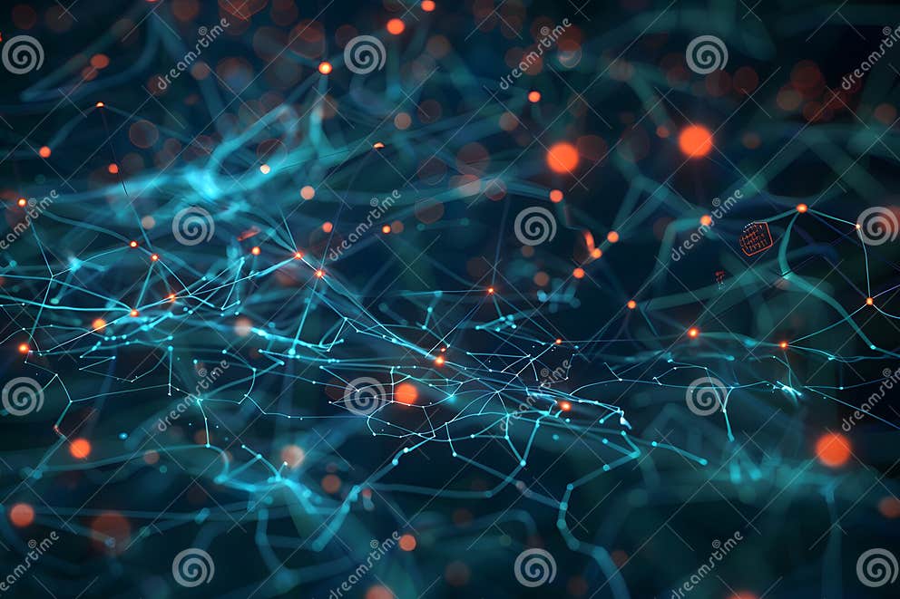 Abstract Background in the Form of a Green Network with Orange Dots ...