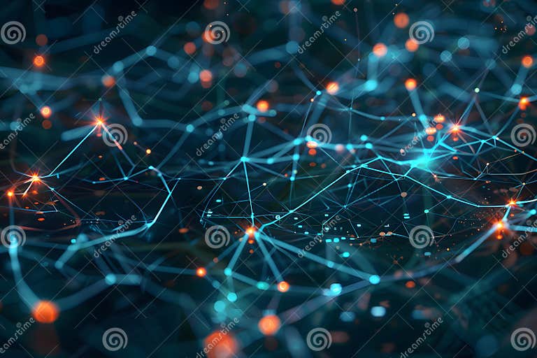 Abstract Background in the Form of a Green Network with Orange Dots ...