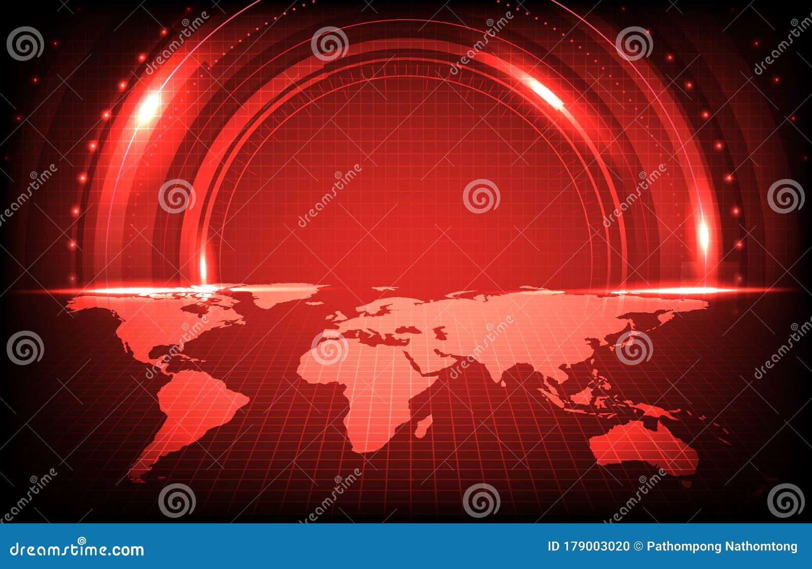 Background of Futuristic Technology Screen Scan with Red World Maps ...