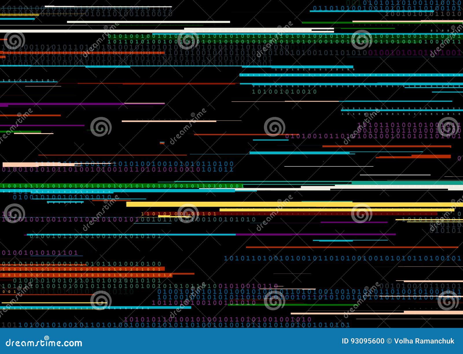 Abstract Background with Glitched Vertical Stripes, Stream Line Binary Code Background with Two ...