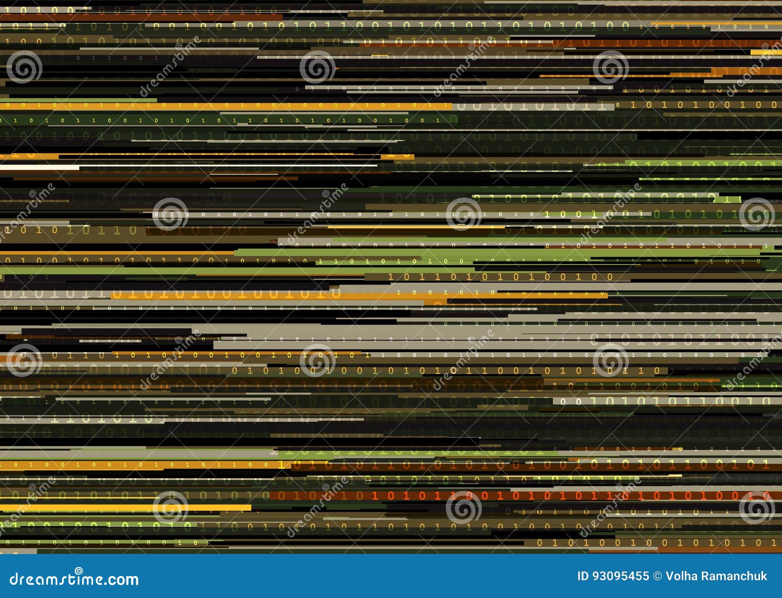 Abstract Background with Glitched Vertical Stripes, Stream Line Binary Code Background with Two ...