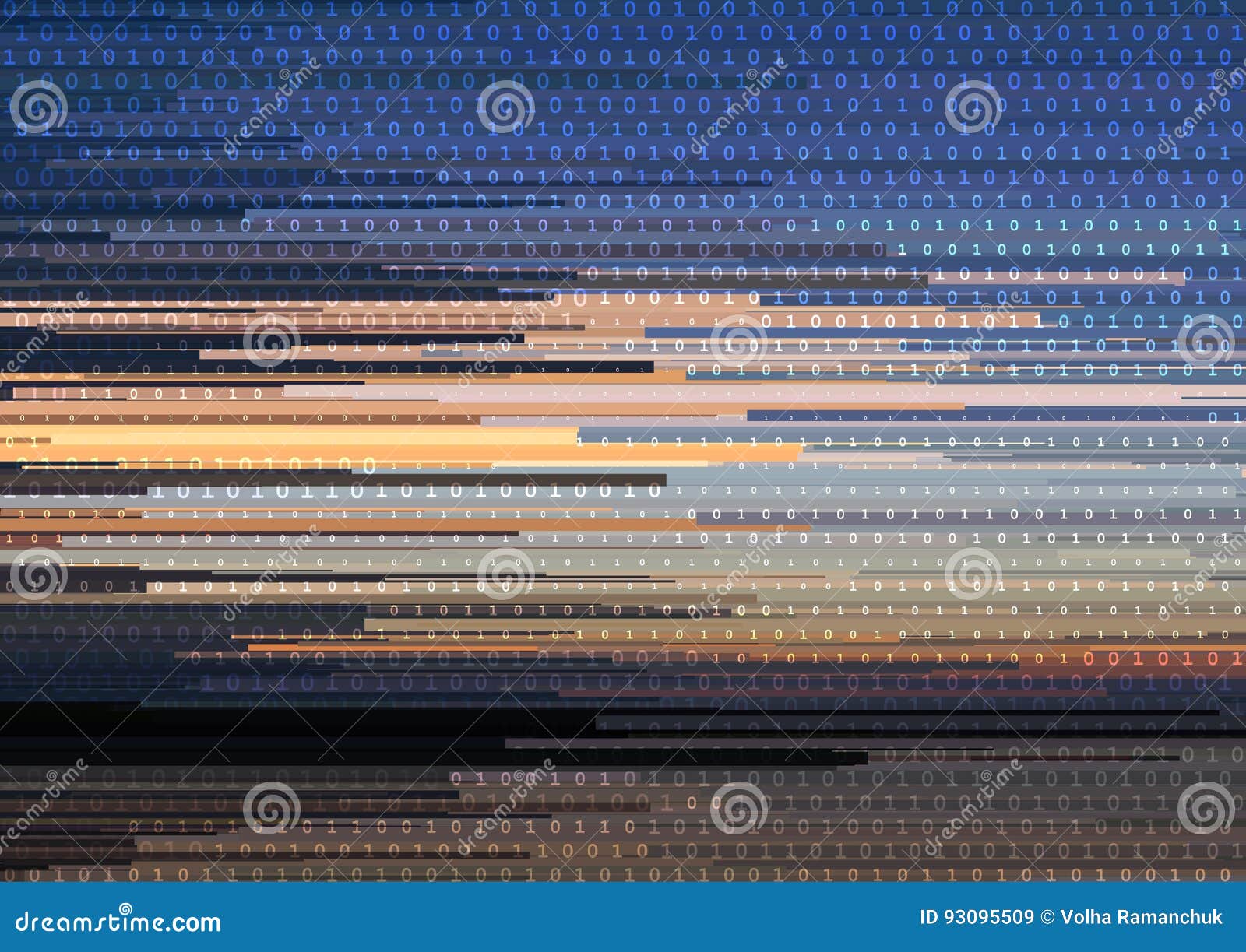 Abstract Background with Glitched Vertical Stripes, Stream Line Binary Code Background with Two ...