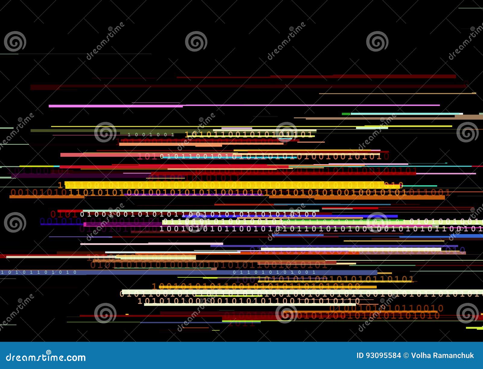 Abstract Background with Glitched Vertical Stripes, Stream Line Binary Code Background with Two ...