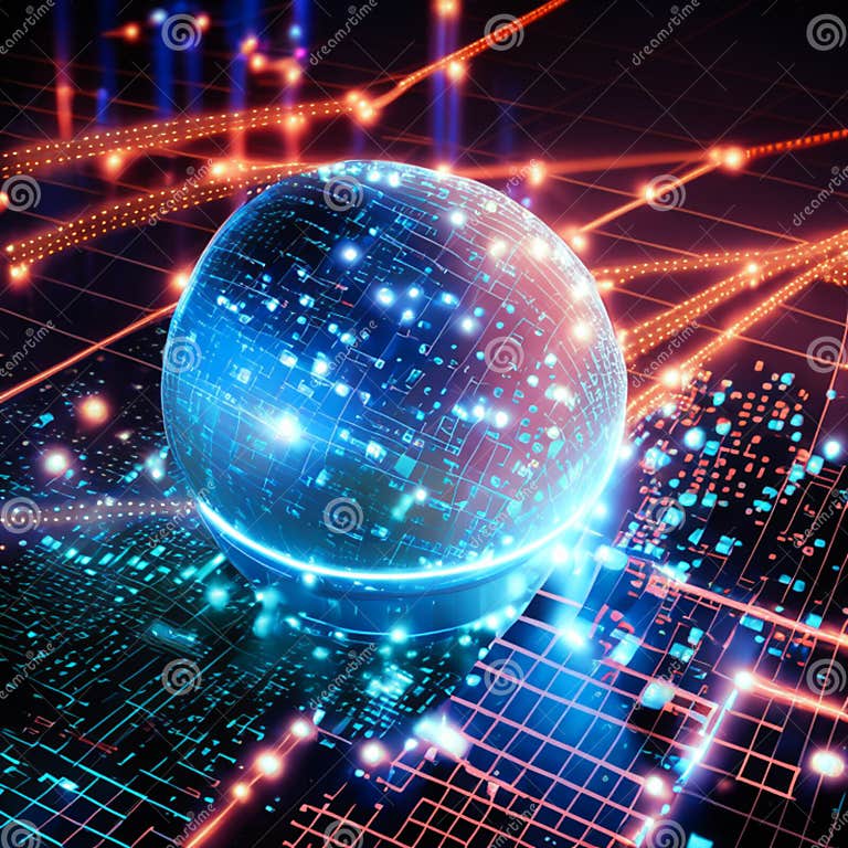 Abstract Background with Globe and Binary Code, 3d Rendering. Computer Digital Drawing Stock ...
