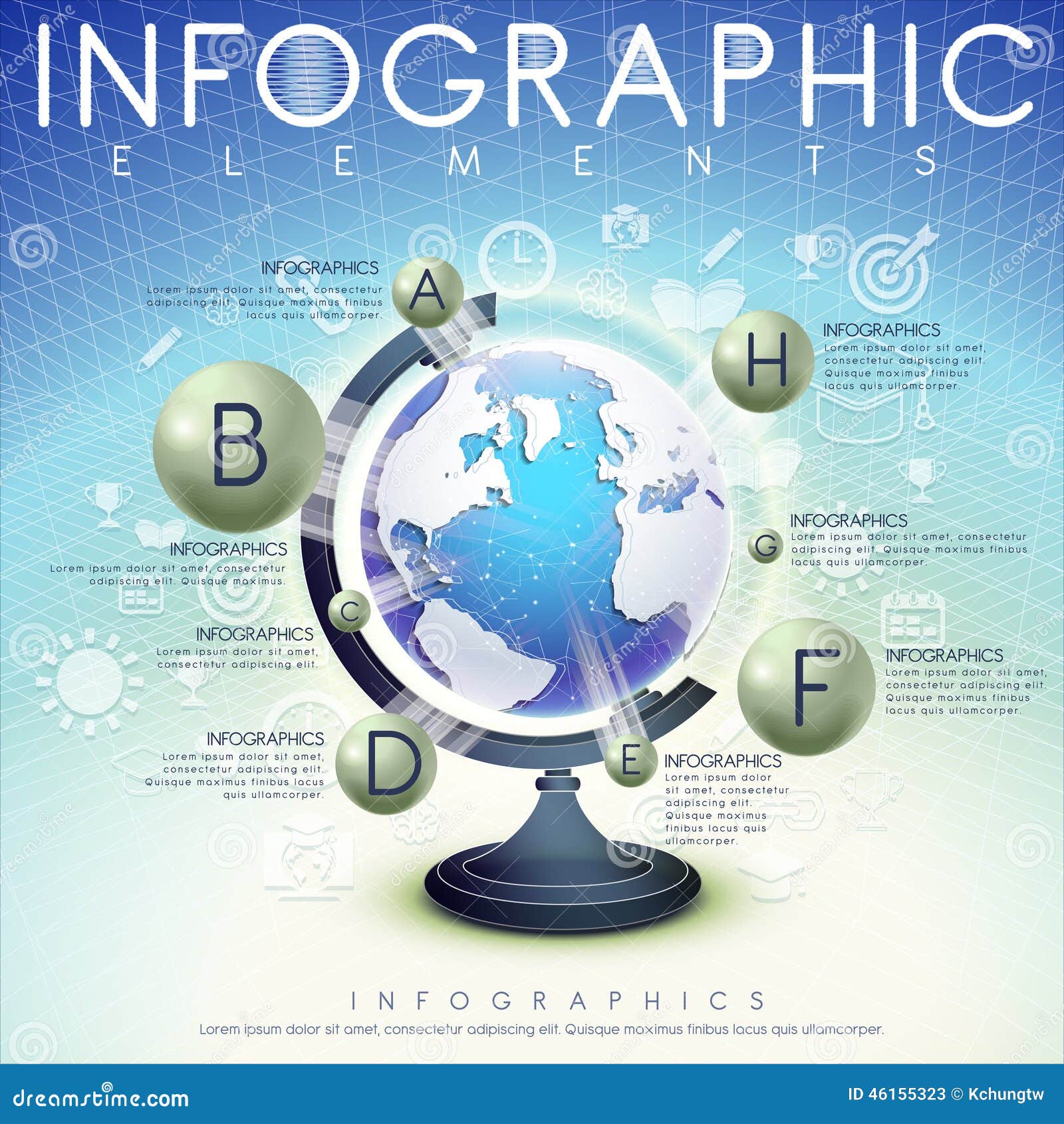 Abstract Background with Globe and Icons Infographic Elements Stock ...
