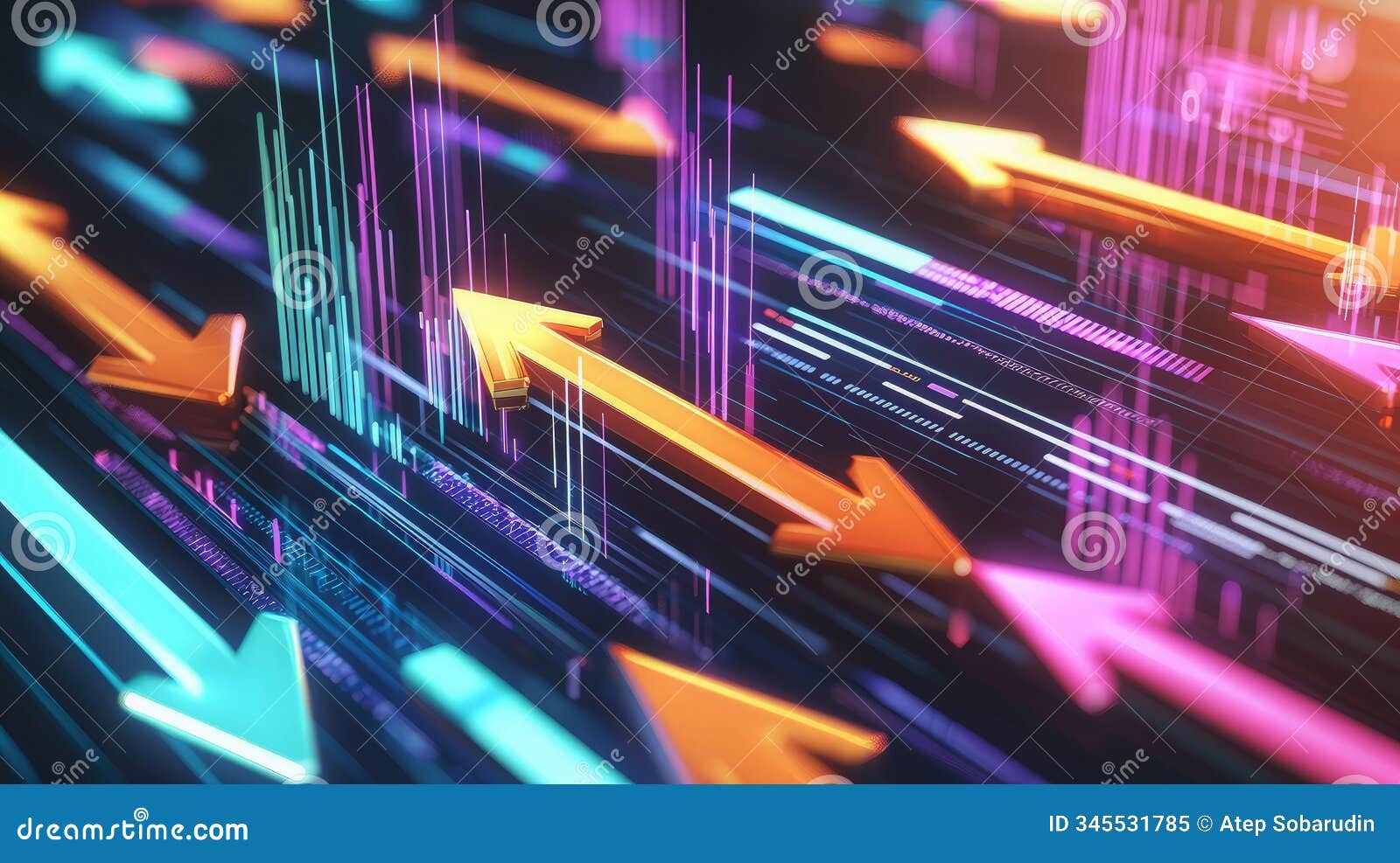 Abstract Background with Glowing Arrows Moving in Different Directions, Symbolizing Data Flow ...