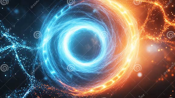 Abstract Background with Glowing Blue and Orange Circular Lines ...