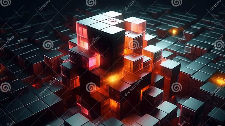 Abstract Background with Glowing Cube Lights Stock Illustration ...