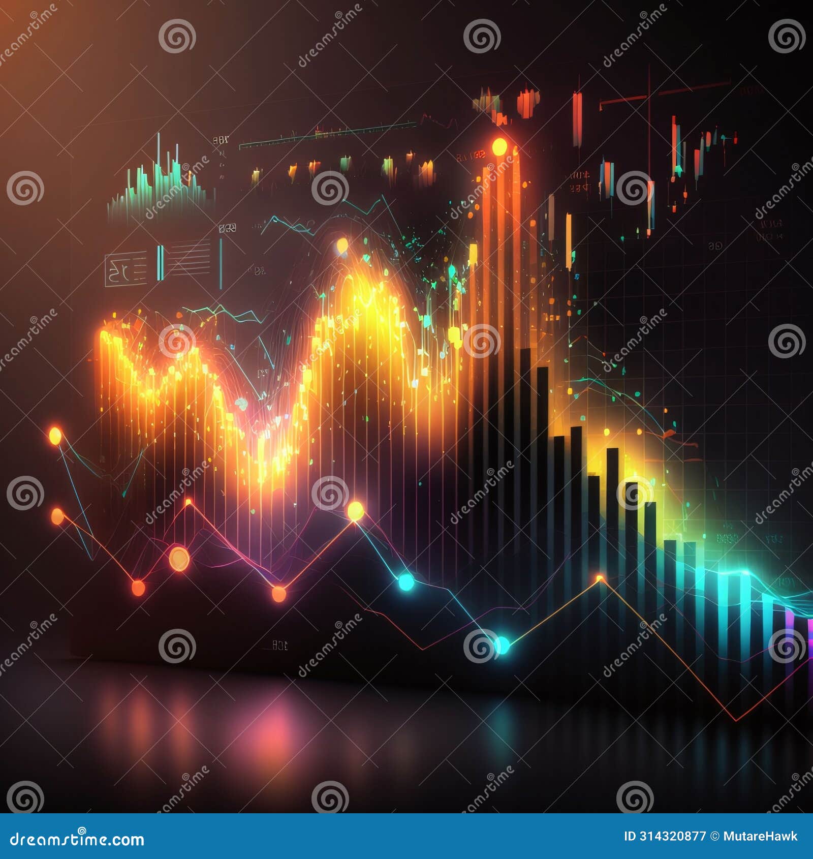 Abstract Background with Glowing Forex Graphs and Charts. Vector ...