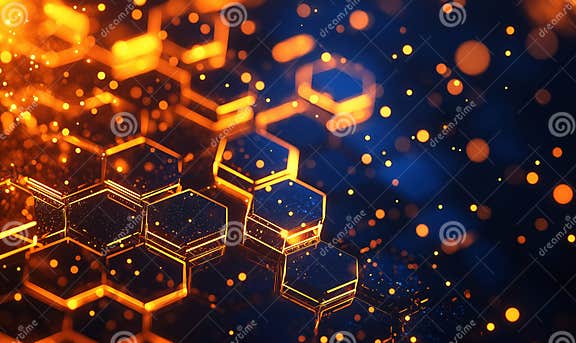 Abstract Background with Glowing Hexagonal Pattern and Bokeh Effect Creating Vibrant and Dynamic ...